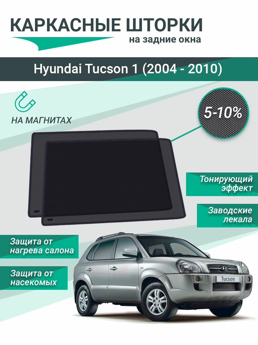 Каркасные шторки для Hyundai Tucson 1 (2004 - 2010) на магнитах, сетки на задние стекла