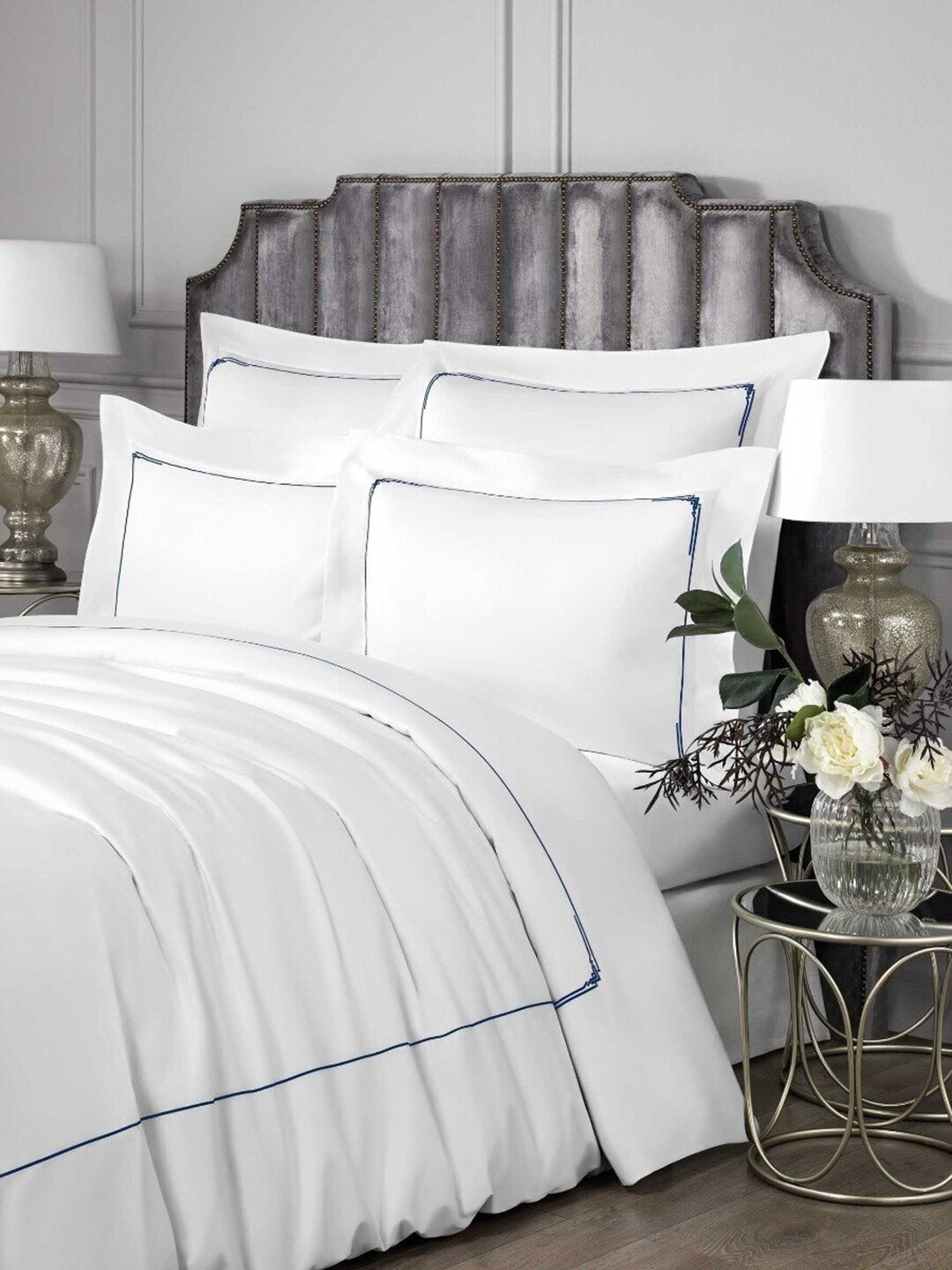 ДЖАСПЕР белый/синий комплект наволочек 70x70-2 предмета, хлопок/сатин