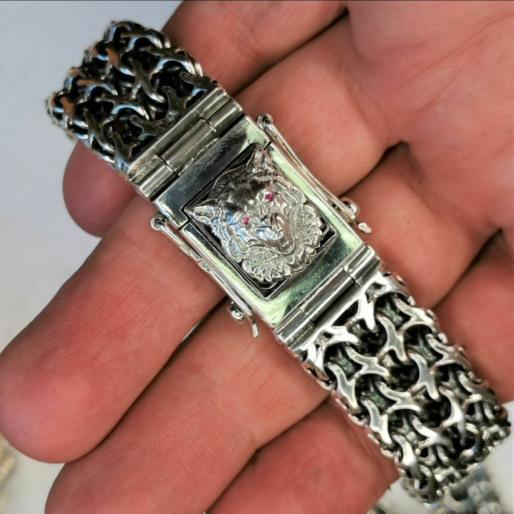 Браслет, серебро, 925 проба, фианит, обсидиан