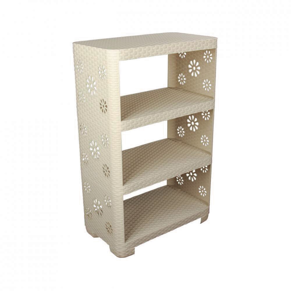 Этажерка пласт. "плетенка" №2 4 секции (слон. кость) "Альтернатива" м2521