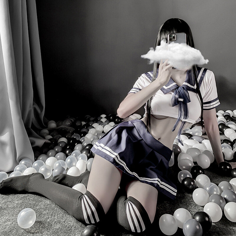 Сексуальный комплект нижнего белья, невинный и юный стиль школьницы, матросская форма для младшей школы, соблазнительный комплект с короткой юбкой, мягкая короткая юбка в стиле преппи. 1290 Школьная форма (чулки не входят в комплект).