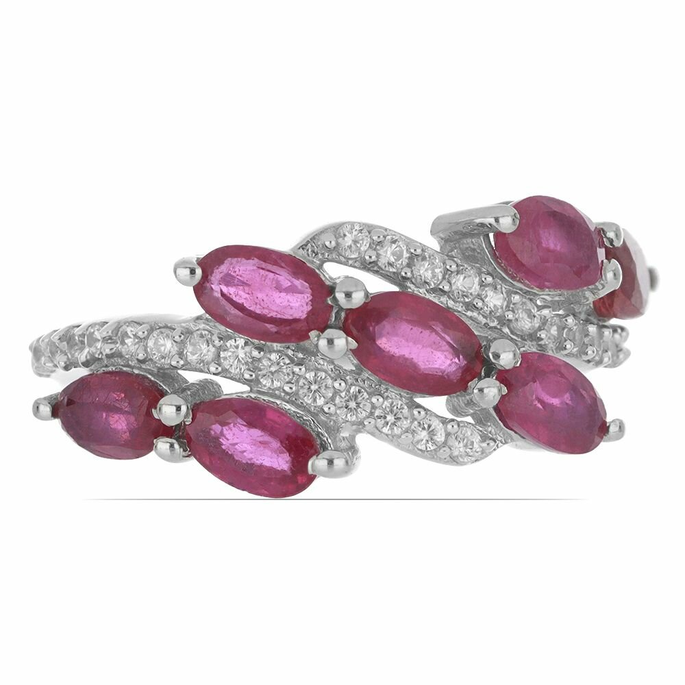 Кольцо, серебро, 925 проба, родирование, рубин, циркон