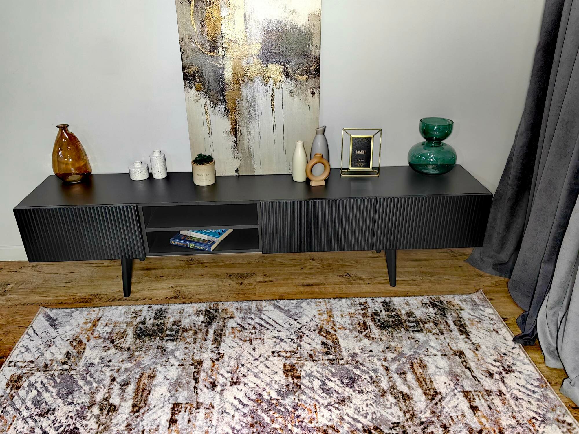 Тумба Мебельный Шоу-Рум Мирона "Черный Бриллиант-3", черная, 200х36,60х47 см