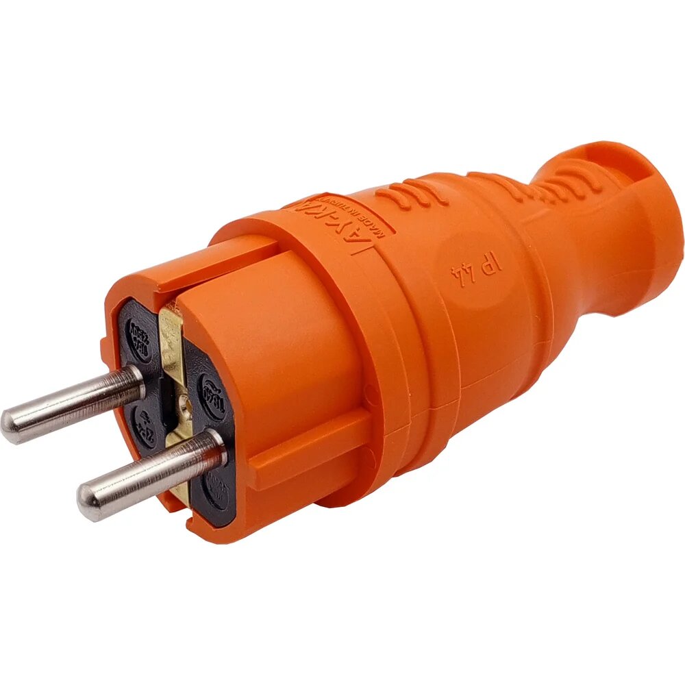 Вилка прямая AY-KA каучук с/з 16А IP44 оранжевый 5511504