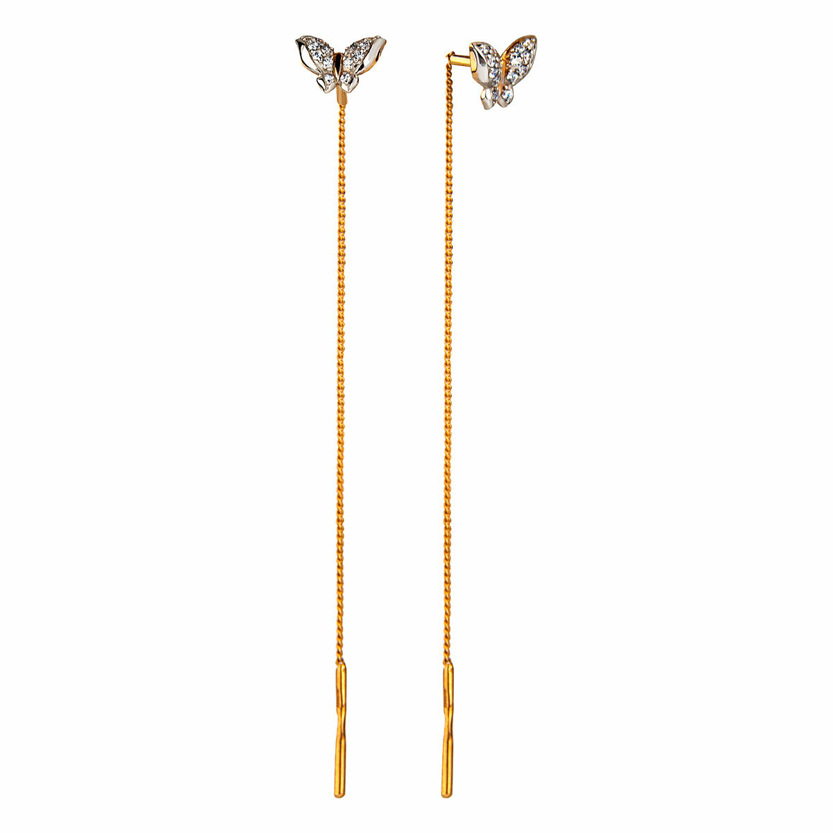 Серьги цепочки, красное золото, 585 проба, фианит