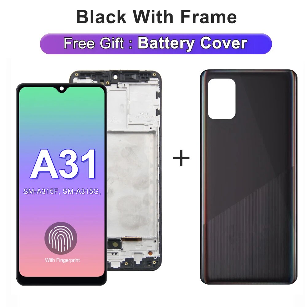 ЖК-дисплей AMOLED для Samsung A31 A315 с рамкой, сенсорный экран с дигитайзером в OLED Frame Cover