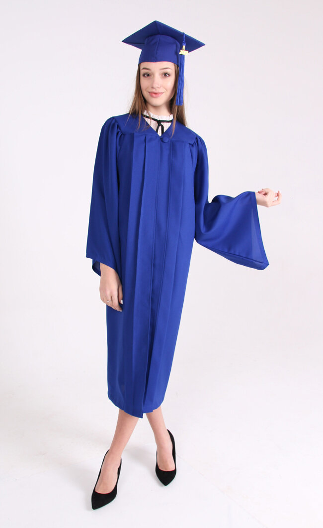 Мантия выпускника (комплект) - Модель Элегант - цвет синий