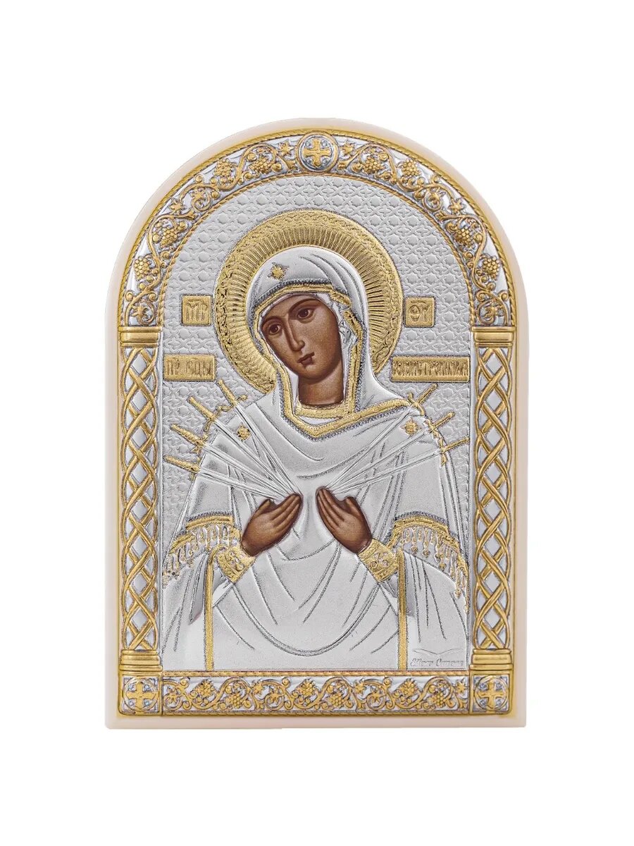 Икона серебряная, греческая Семистрельная 80х115мм