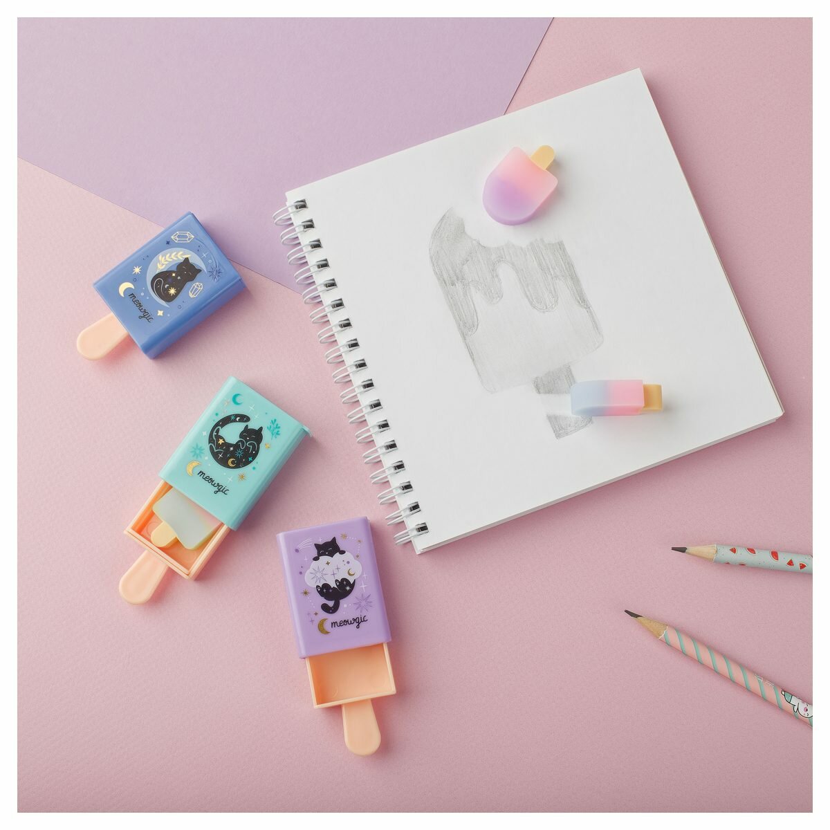 Ластик MESHU Secret, 35x67x17мм, термопластичная резина, пластиковый футляр (MS_55335), 15шт.