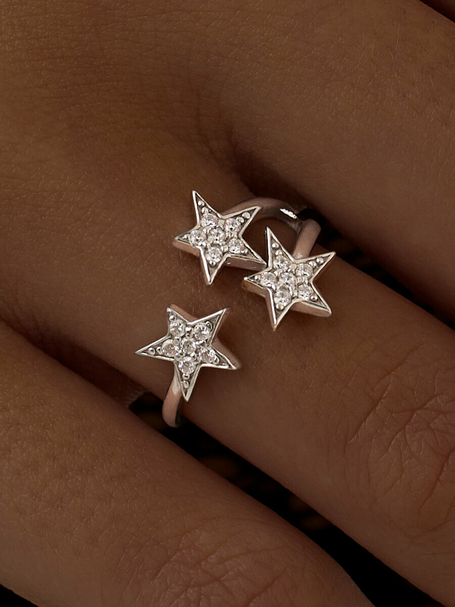 Кольцо разъемное, серебро, 925 проба, родирование, фианит