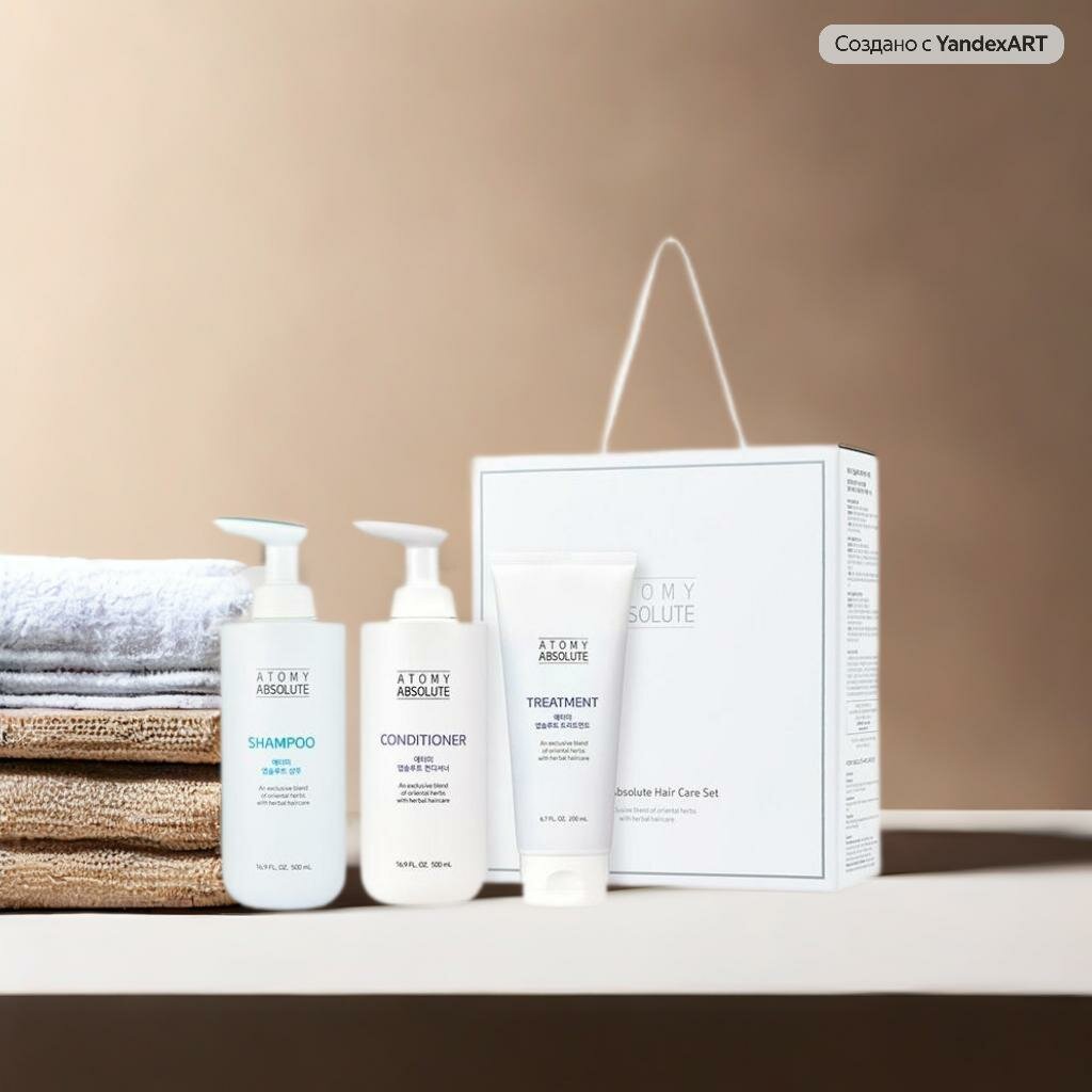 Набор для волос Атоми Absolute Hair Care, из 3 средств, питание и увлажнение, для всех типов(Корея)