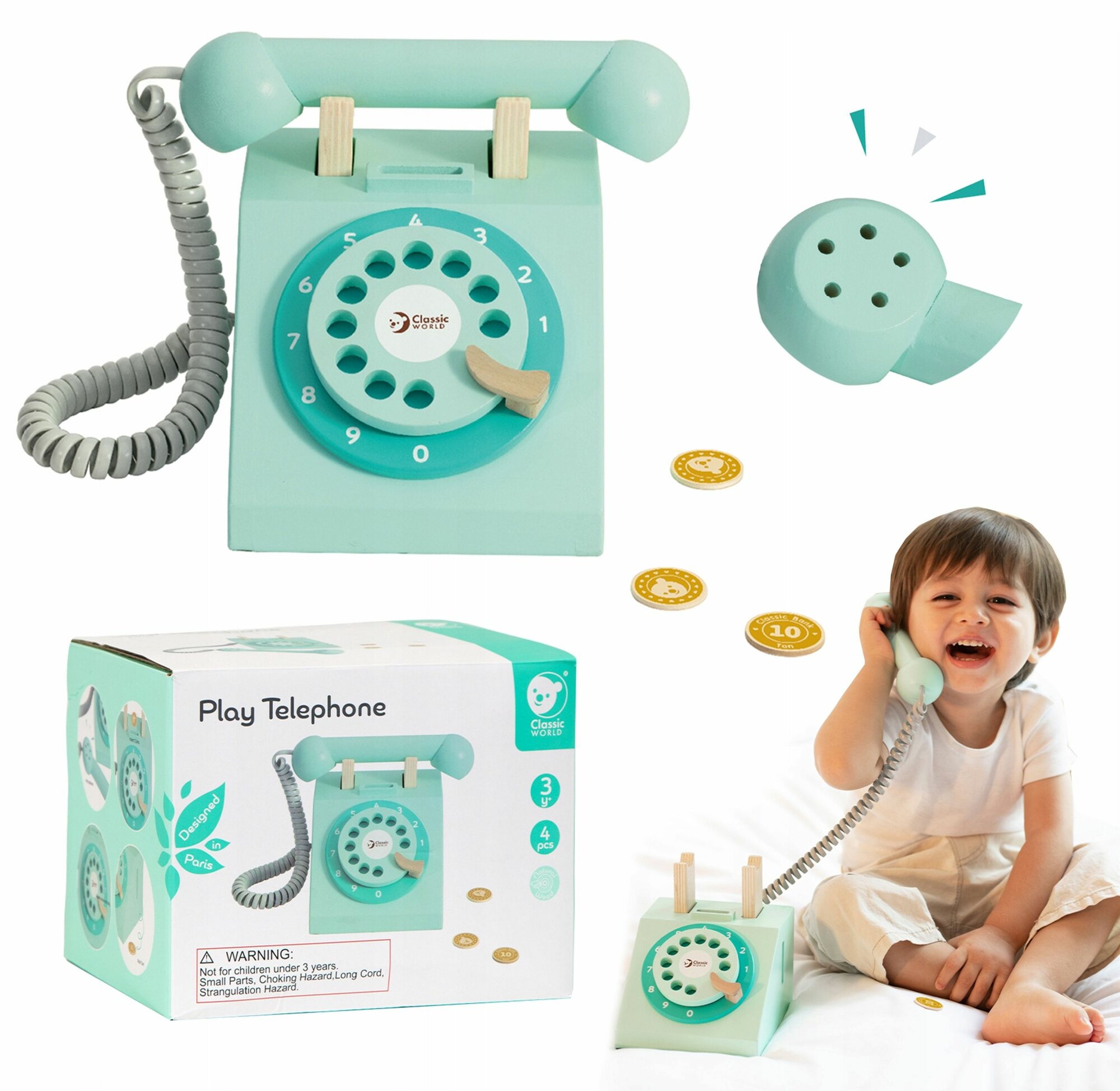 Сюжетно-ролевой набор Classic World - Классический деревянный детский телефон - CW50551
