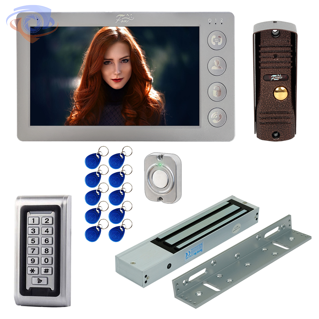 Видеодомофон 7" с электромагнитным замком и кодовой панелью комплект для дома или офиса (графит) / бесконтактные брелки