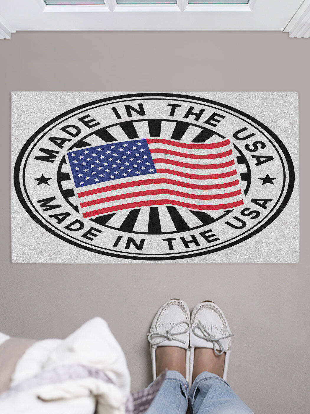 Коврик придверный в прихожую с принтом "Печать с американским флагом" 45 на 75 см , JoyArty