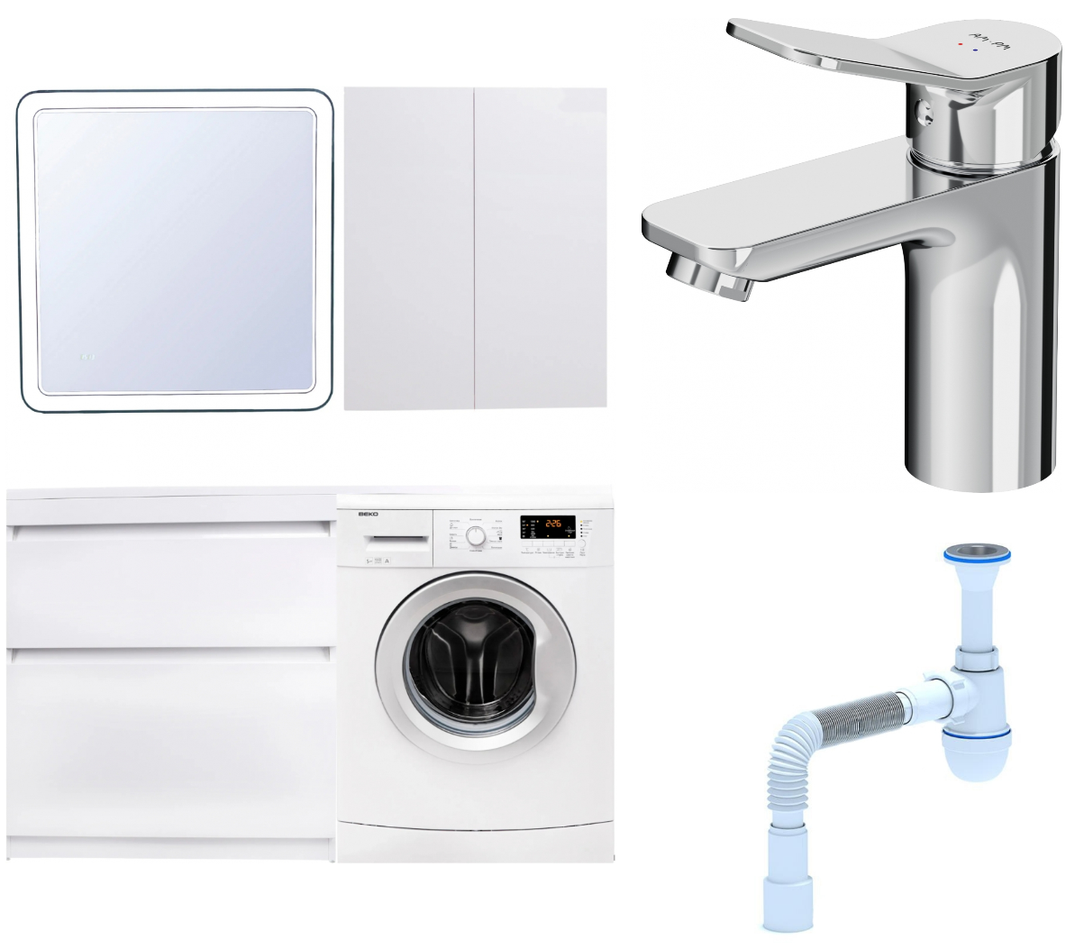 Комплект: Мебель для ванной Style Line Даллас 140 Люкс + Смеситель Am.Pm X-Joy F85A02100 + Сифон АниПласт 140947 + F85A02100 + C2015xrv