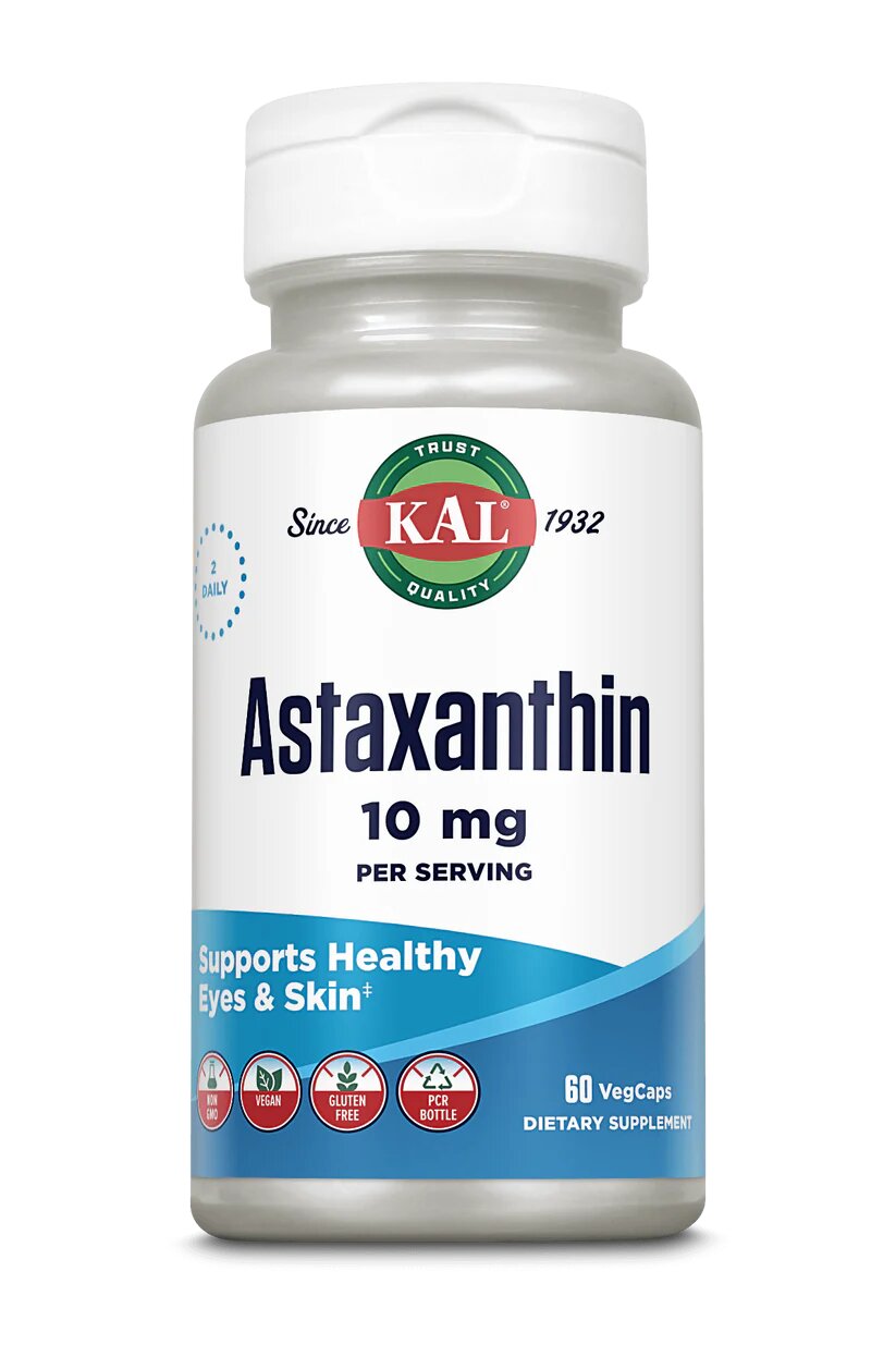 Астаксантин KAL 10 мг, 60 капс, для глаз, головного мозга, нервной системы, США