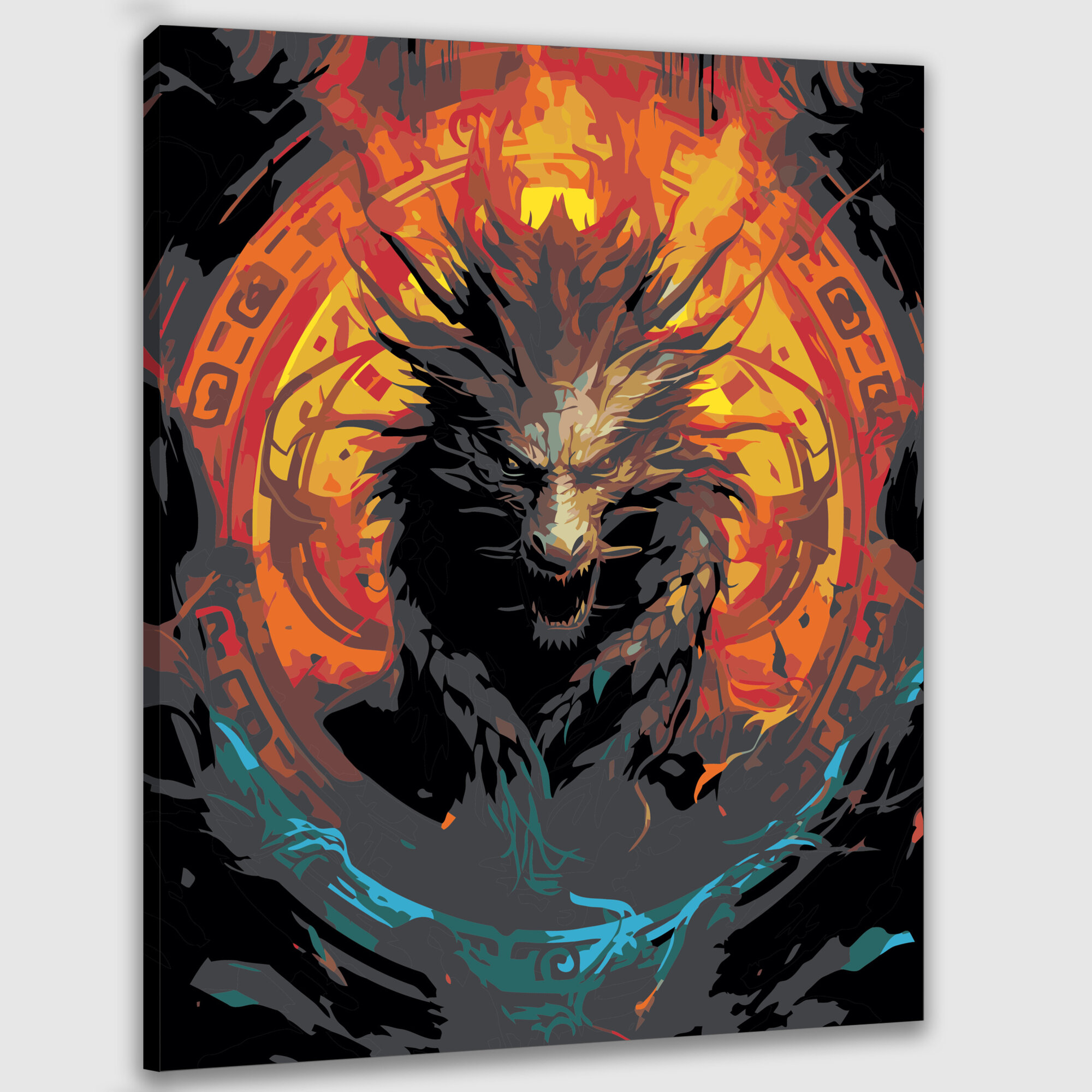 Картина по номерам 40x50 см, дракон, вихрь, энергетика, новая эра, древние символы, мистика, могущество, яркие цвета