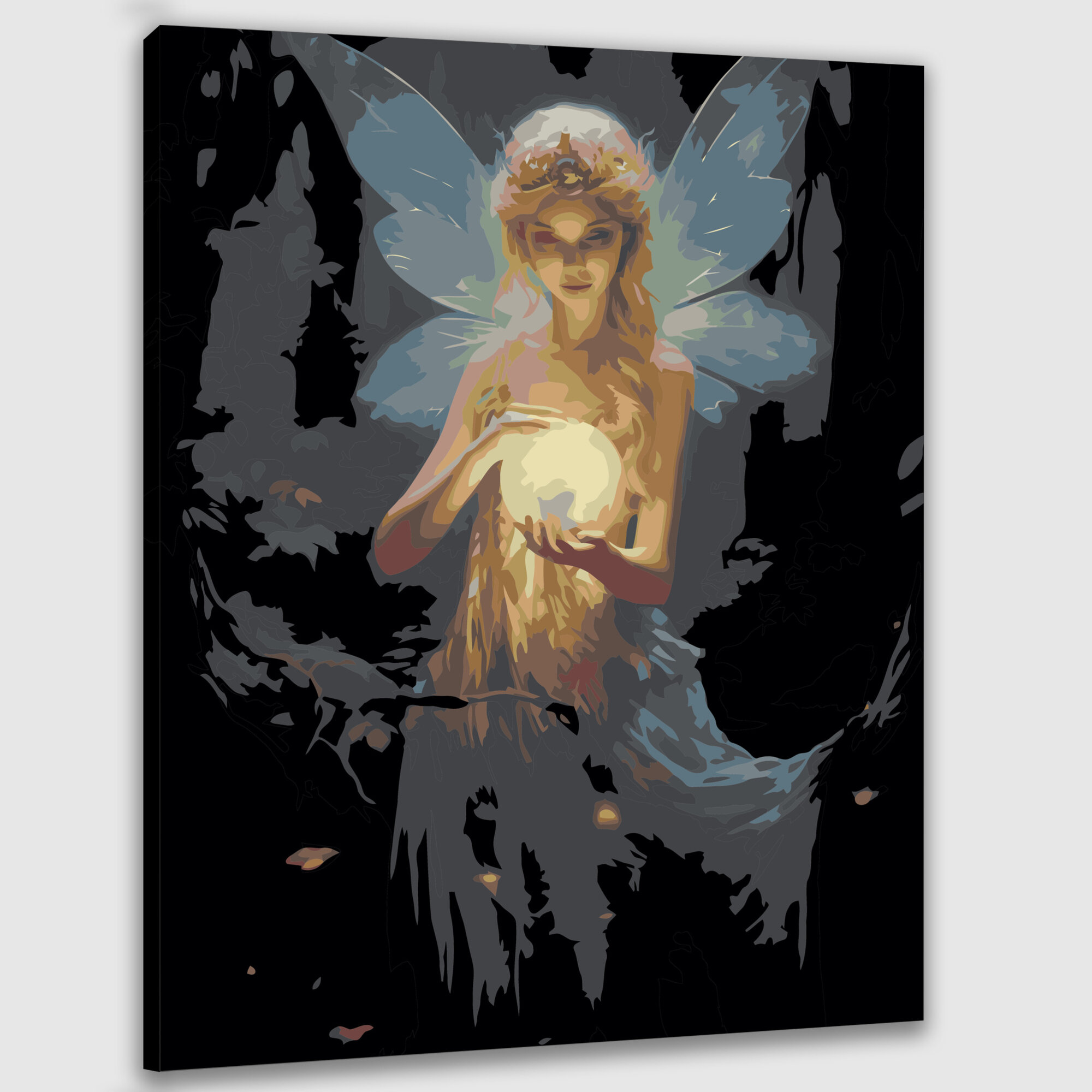 Картина по номерам 40x50 см, акриловая картина, фея, ключ, филигранный рисунок, свет, лес, лунный свет