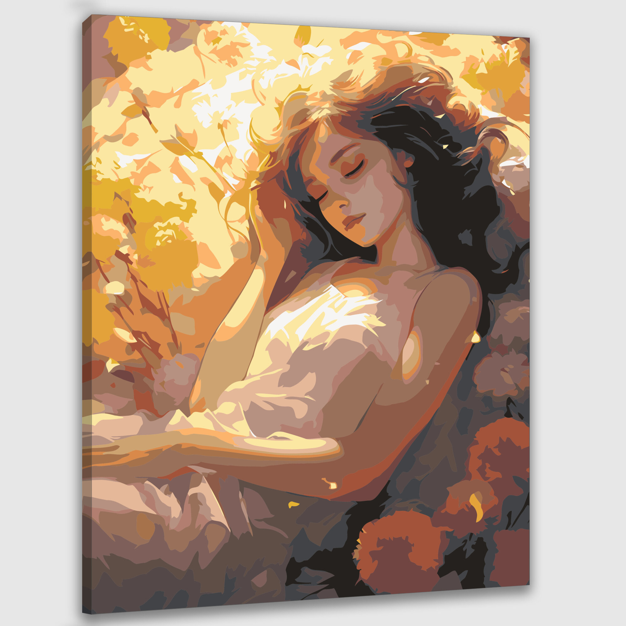 Картина по номерам 40x50 см, девушка, нежность, изящая фигура, цветы, свет, иллюстрация, цифровая, трогательная