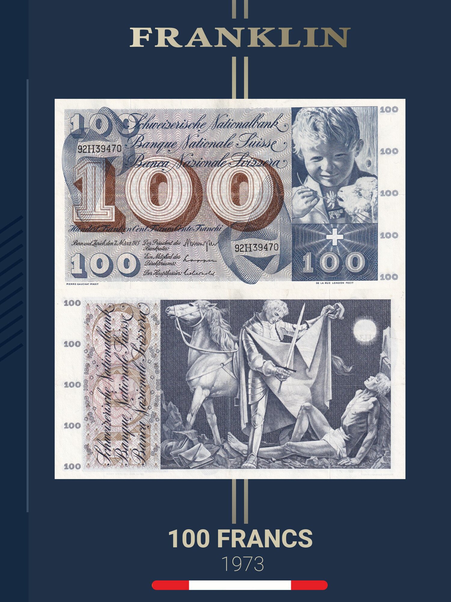 Банкнота Швейцария 100 франков 1973 год (XF-aUNC) Pick 49