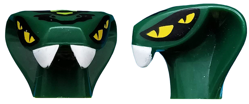 Minifigure, Head, Modified Snake with 4 Yellow Eyes and Lime Scales Pattern (Spitta), 98150pb01 Dark Green U