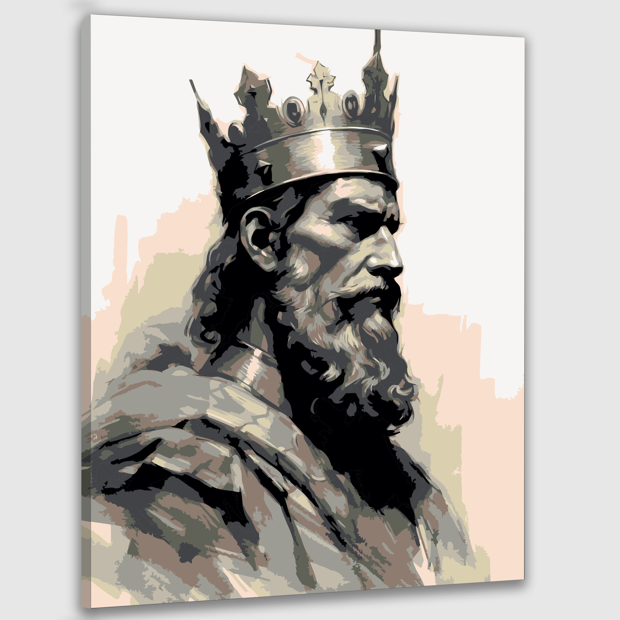 Картина по номерам 40x50 см, уголь, король, стоик, царская корона, взгляд вдаль, тяжесть власти, сложности правления