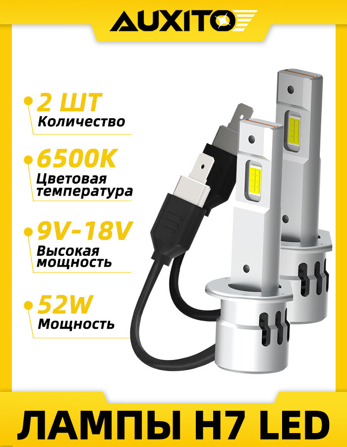 Светодиодная лампа AUXITO H1 цоколь P14, 6500К 20000Лм мини размер без переходников быстрая установка LED автомобильная