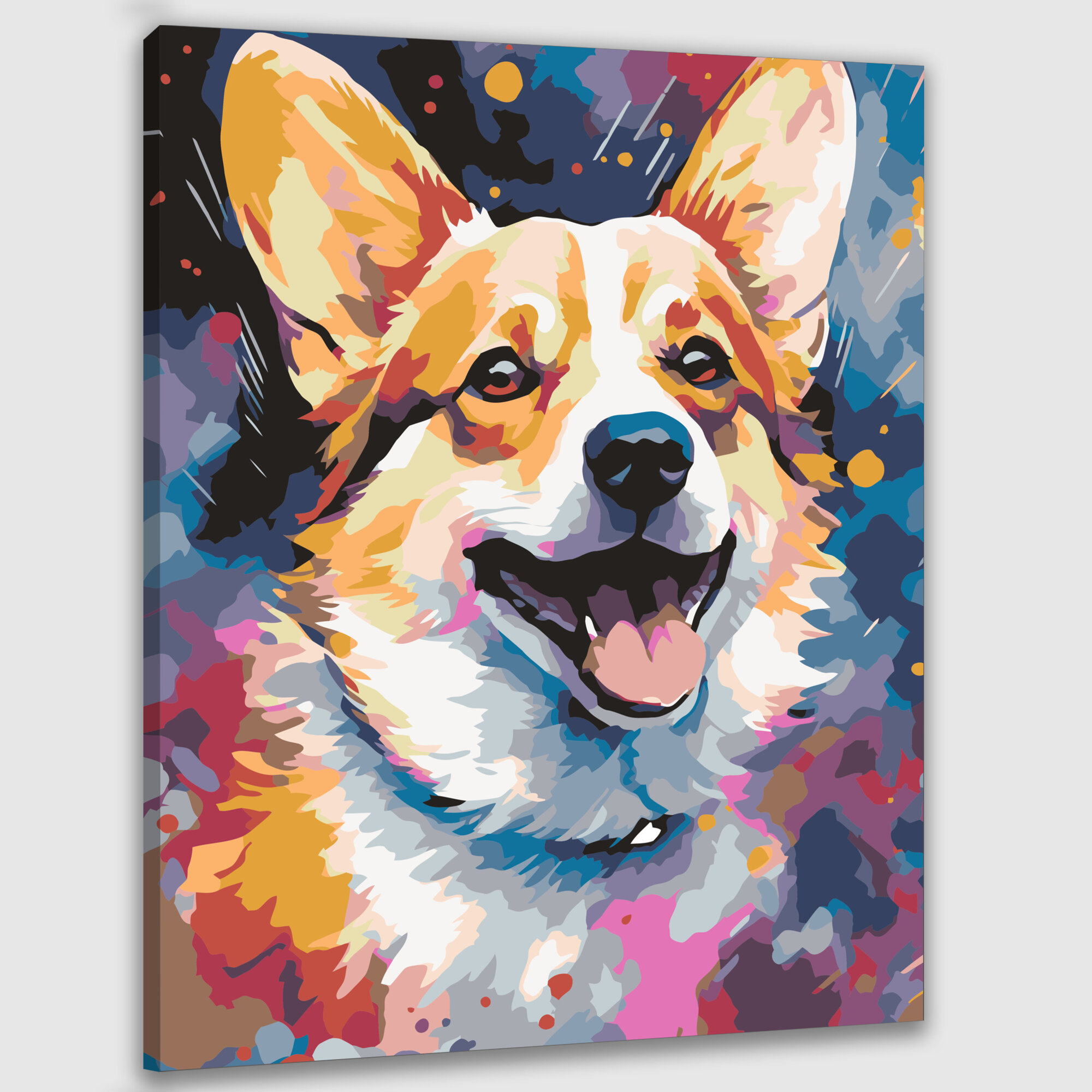 Картина по номерам 40x50 см, корги, акварель, иллюстрация, улыбка, игривый, обаятельный, характер, красочный, фон