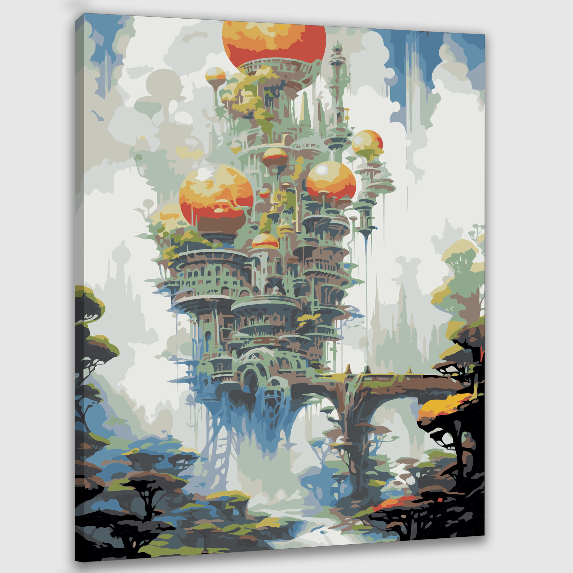 Картина по номерам 40x50 см, футуристическая утопия, парящие острова, фантастические существа, яркая флора