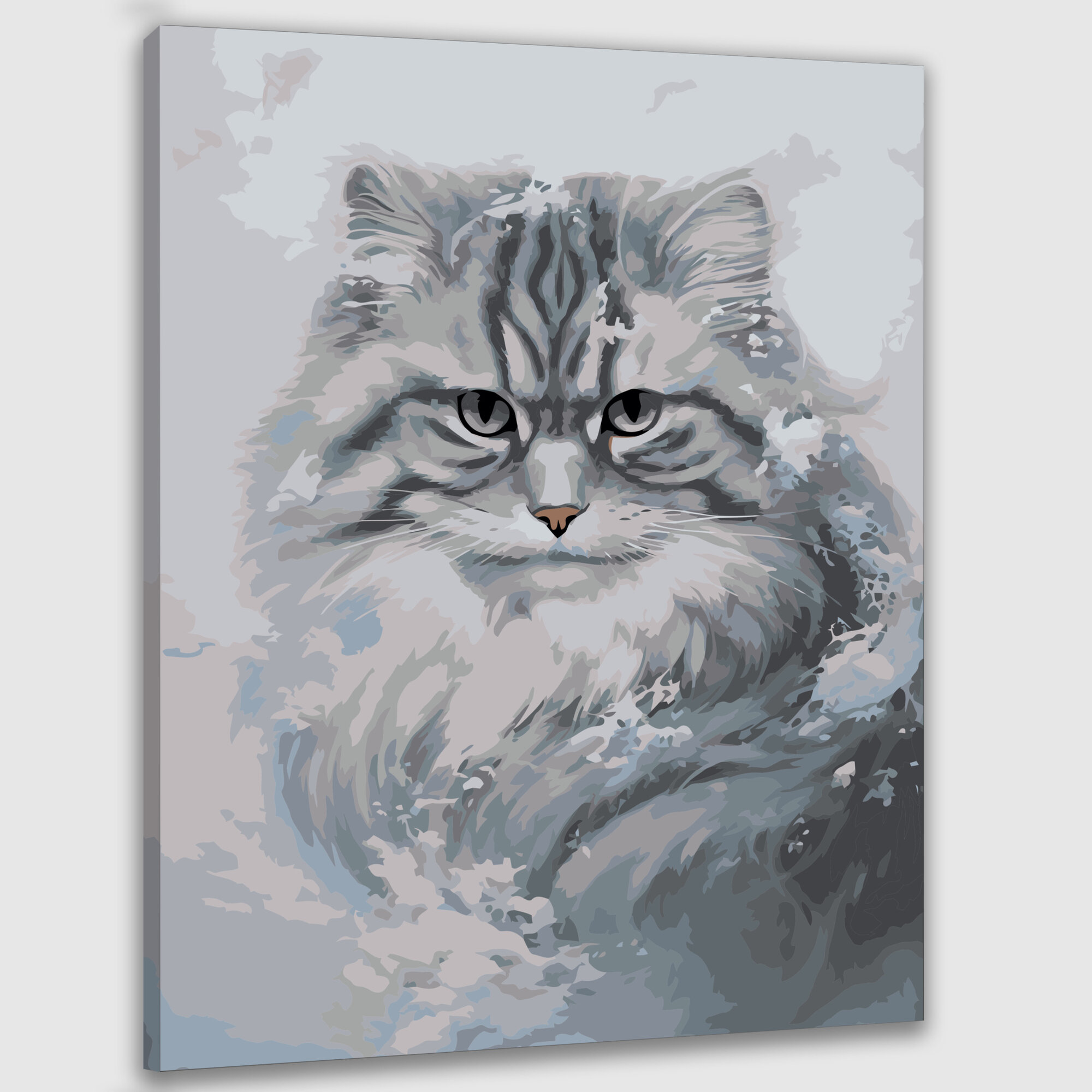 Картина по номерам 40x50 см, манул, покровитель снежных прост, сказочный пейзаж, снежинки, ледяные ветра