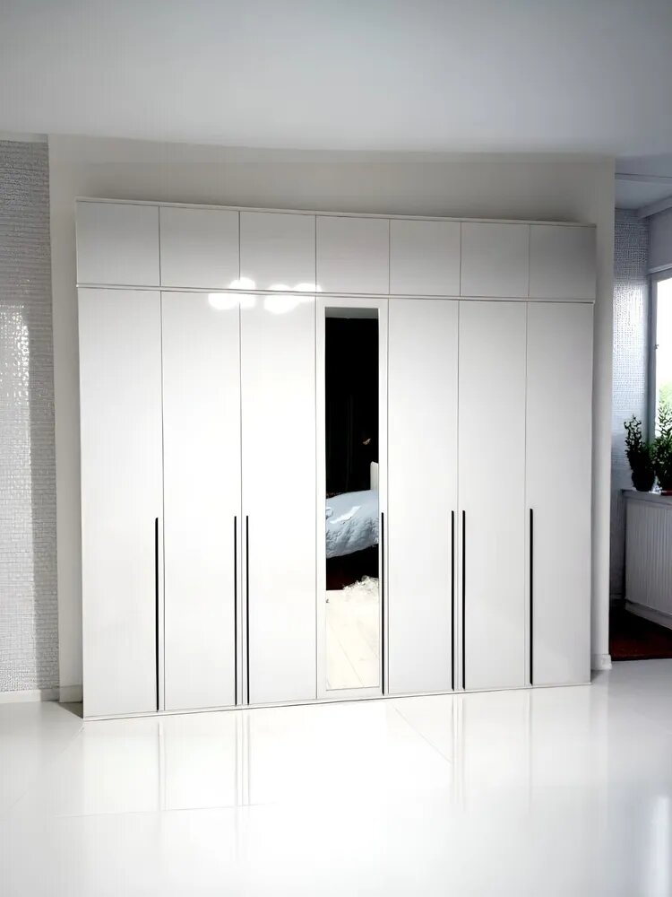 Набор шкафов Норд Белый/Белый Глянец холодный, с зеркалом, ЛДСП