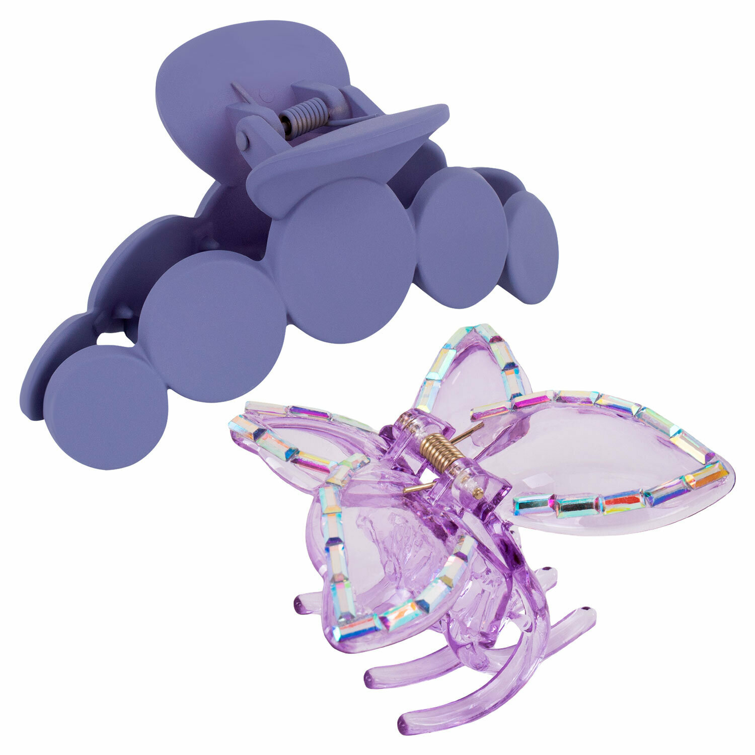 Упаковка 12 шт. Крабы для волос набор 2 шт, 7 см / 10 см, глянцевый, soft-touch, фиолетовый, MONTE VITA (монте вита), 457033