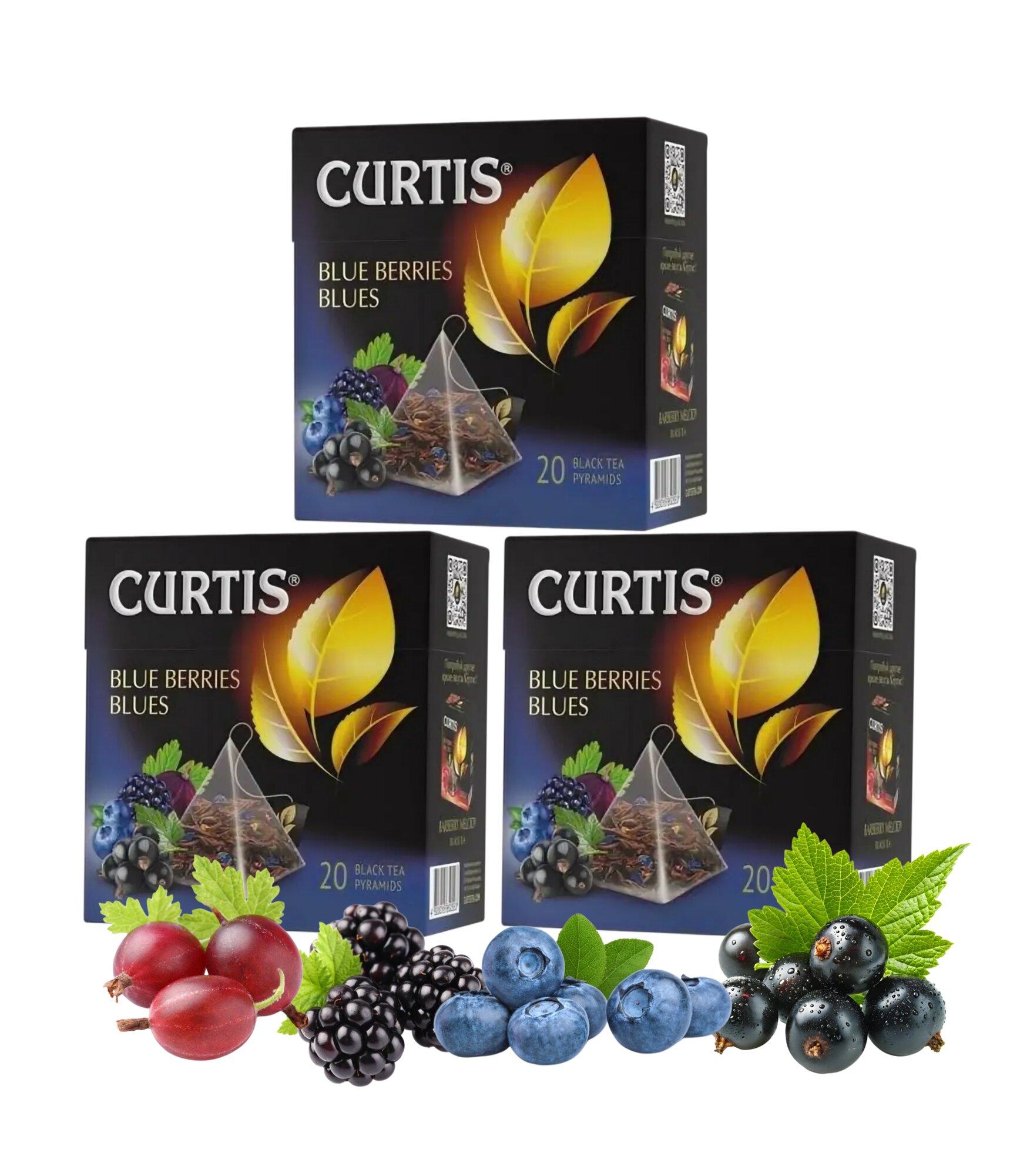 Чай CURTIS с ароматом Blue Berries Blues 3 шт. по 20 пирамидок