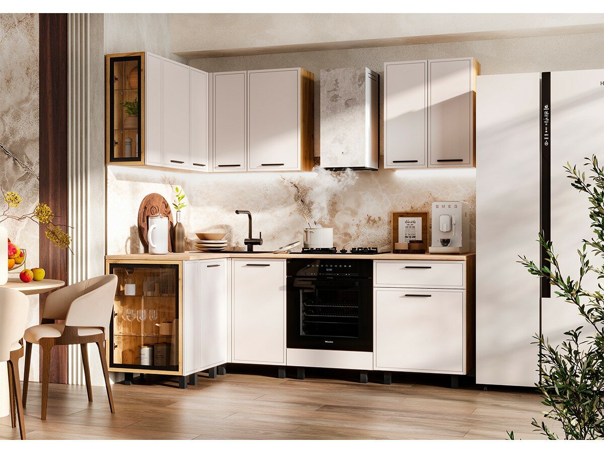 Кухня угловая Бьянка 1,2х2,2м Кашемир/ Дуб крафт. столешница вотан