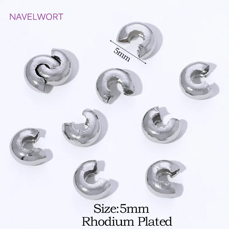 Обжимные бусины серебряного цвета, 5 мм, 100 шт, Rhodium Plated