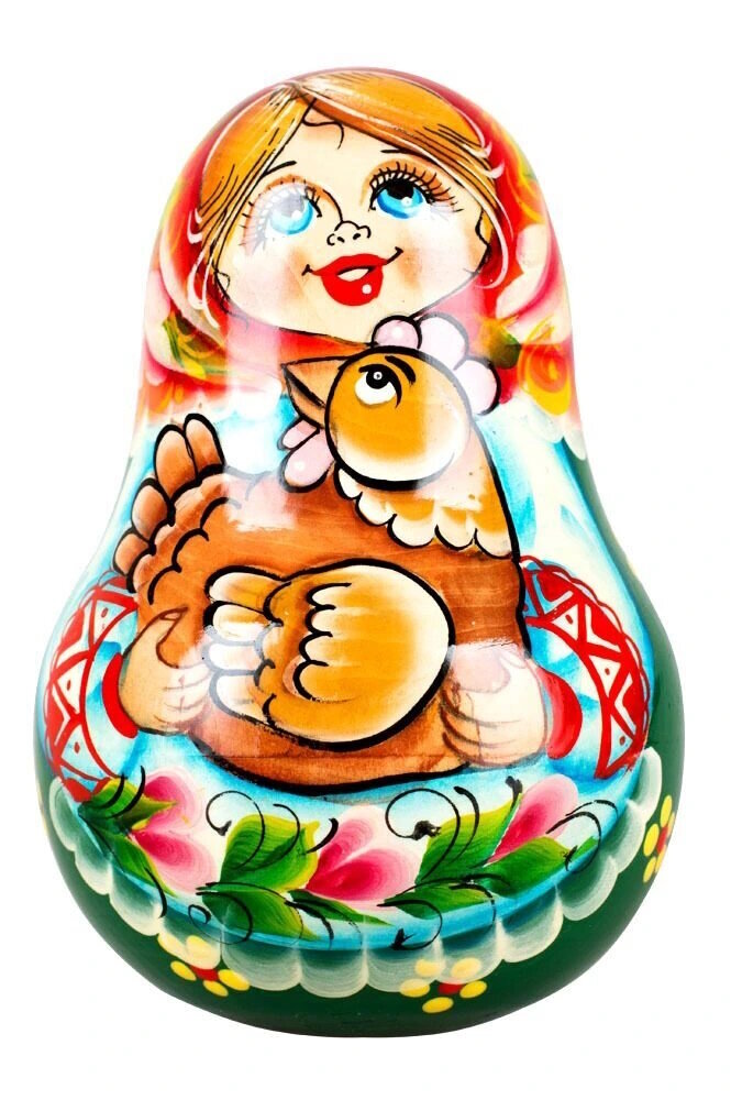 Неваляшка "Девочка с курочкой", 14см