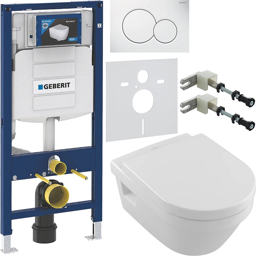 Комплект Унитаз подвесной Villeroy & Boch Omnia Architectura 5684HR01 alpin, безободковый / Инсталляция Geberit Duofix UP 320 111.300.00.5 / Кнопка Sigma белая, Крепления к стене