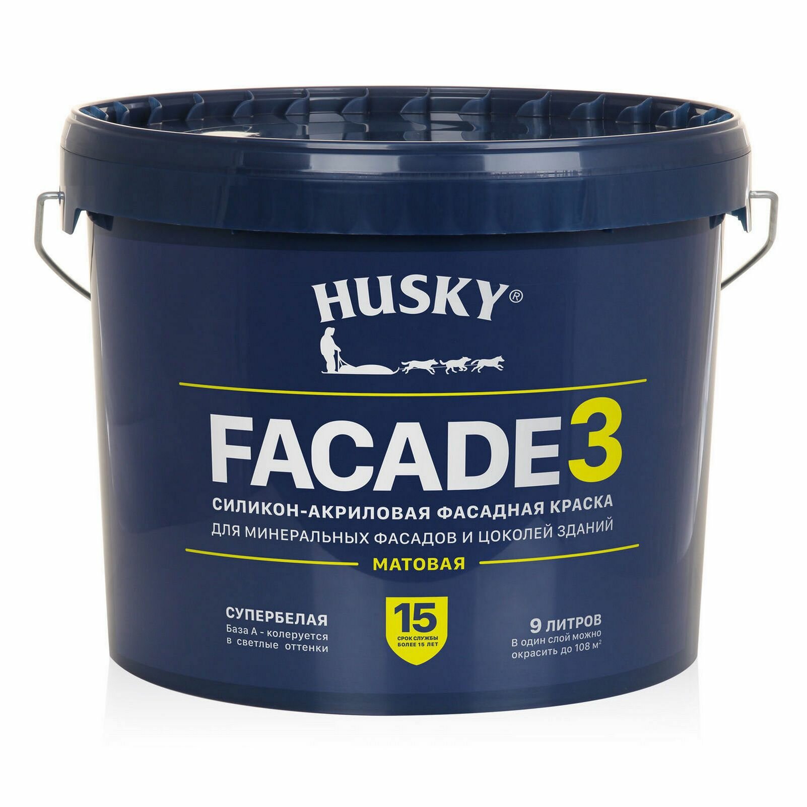 Краска Husky Facade 3 силикон-акриловая, фасадная, база А, 9 л