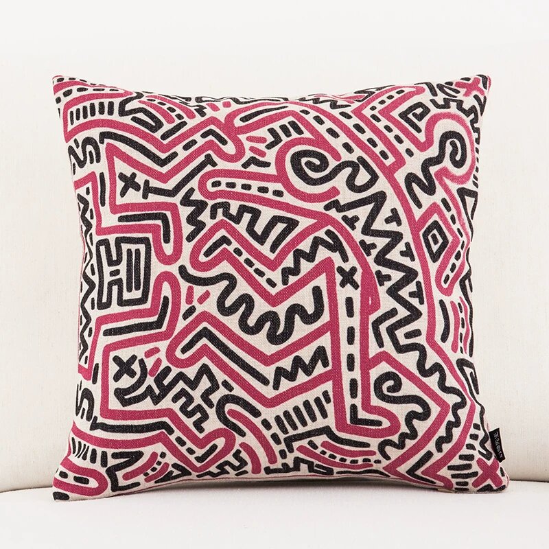 Квадратная подушка 45x45 см с чехлом без наполнителя отKeith Haring Artwork 7, минималистичный скандинавский лен