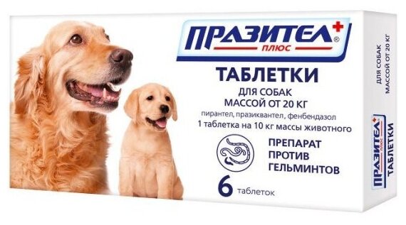 Таблетки Астрафарм Празител плюс от гельминтов для собак с массой тела от 20 кг (6 таблеток)