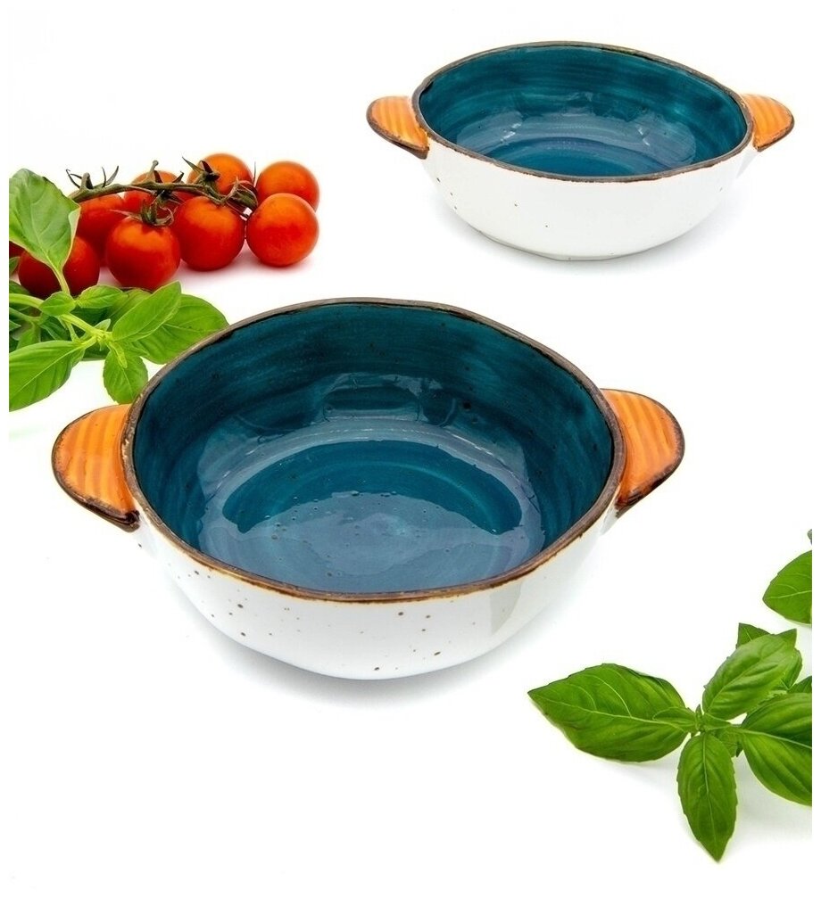 Супница бульонница для холодных супов, салатник, миска с ручками, посуда для сервировки стола, 500 мл