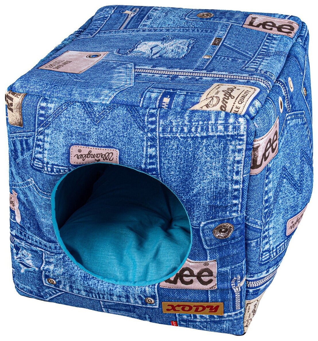 Домик для собак и кошек Xody Куб Трансформер Джинс № 2 хлопок 35 х 35 х 35 см (1 шт)