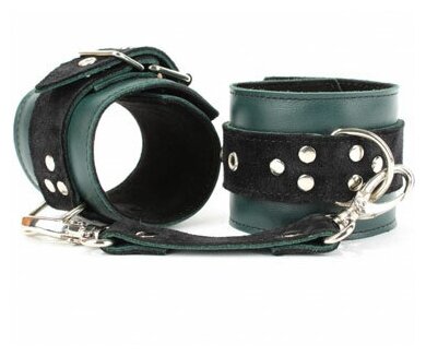 53370 BDSM Арсенал Наручники с замшей Lady's Arsenal, изумрудные. Из натуральной кожи с перемычкой