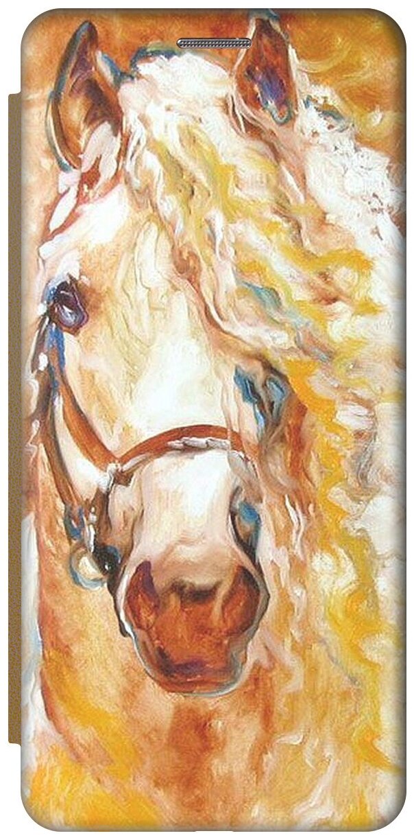 Чехол-книжка на Apple iPhone 13 / Эпл Айфон 13 с рисунком "Золотистая грива" золотой