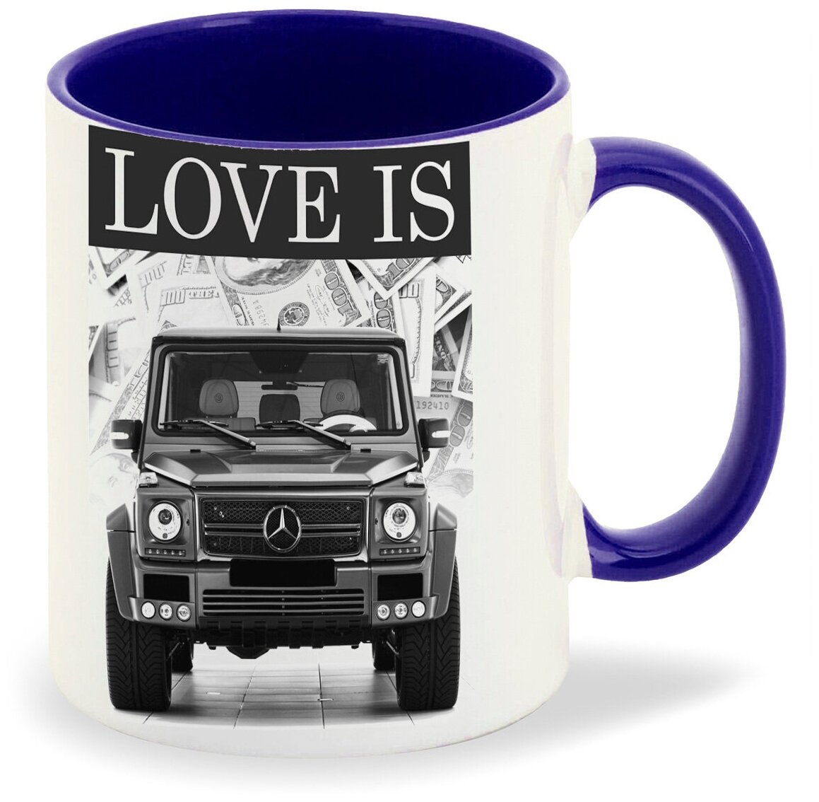 Кружка синий CoolPodarok Love is Гелентваген, Мерседес