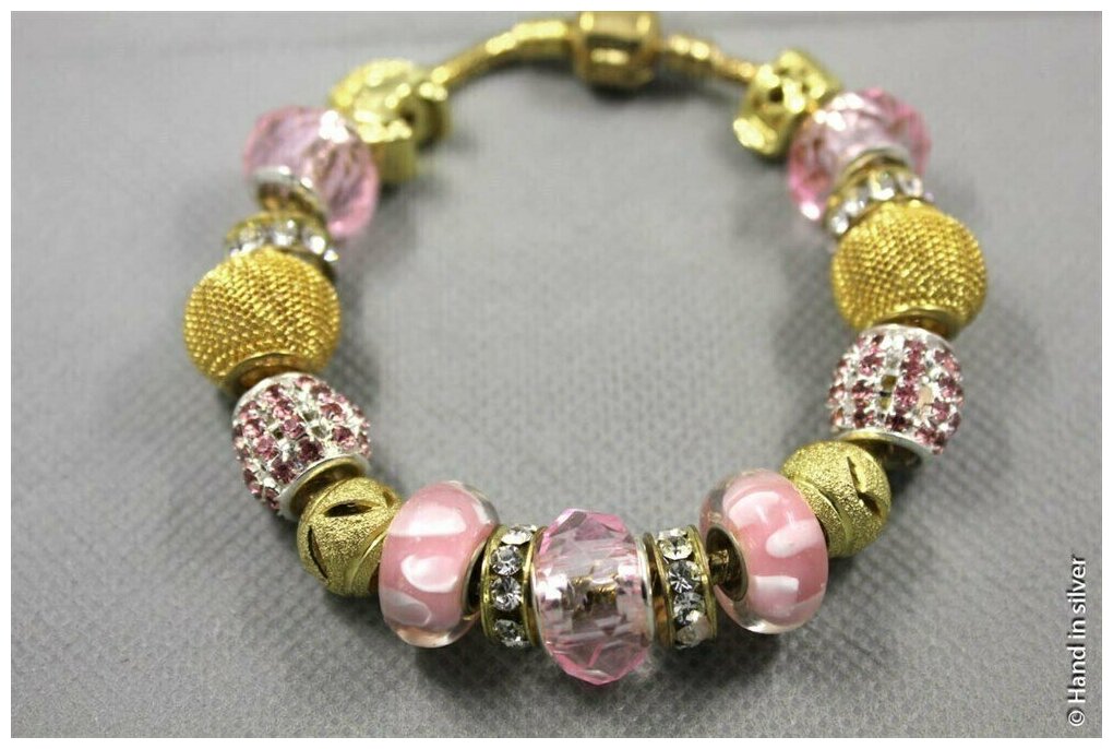 Браслет-цепочка, стекло, стразы, муранское стекло