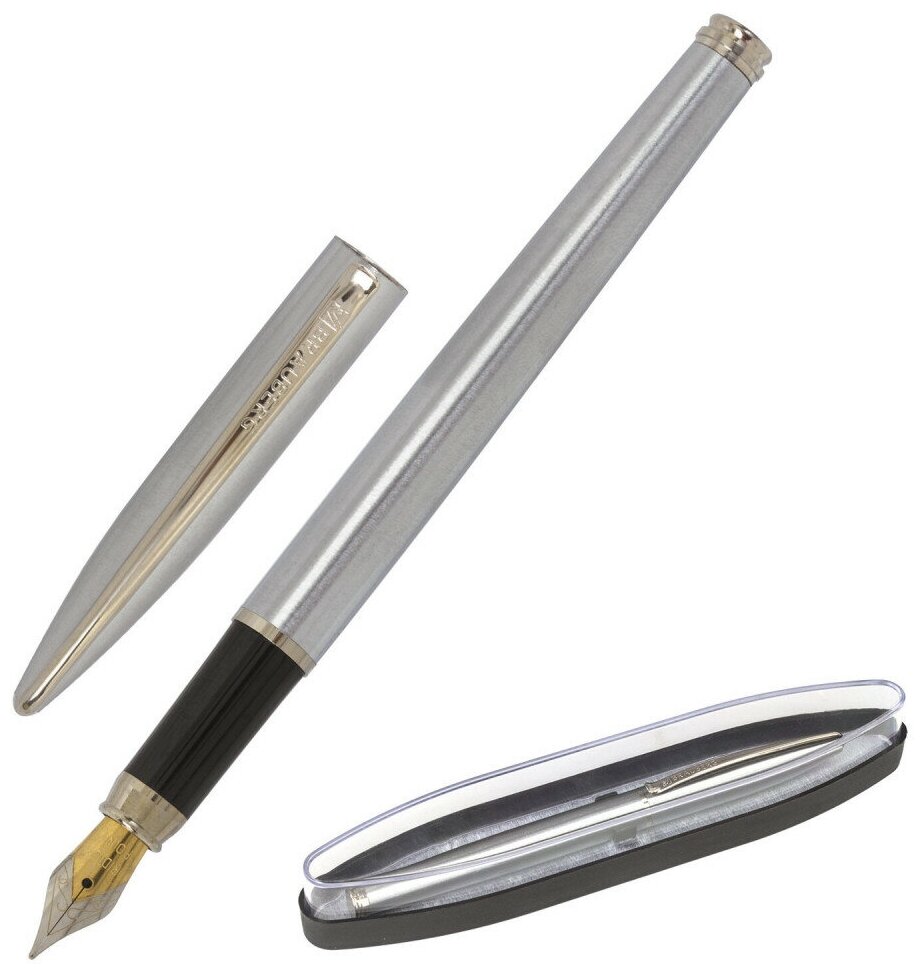 Ручка подарочная перьевая BRAUBERG "Ballet", синяя, корпус серебистый с хромированными деталями, 143481, 1 шт