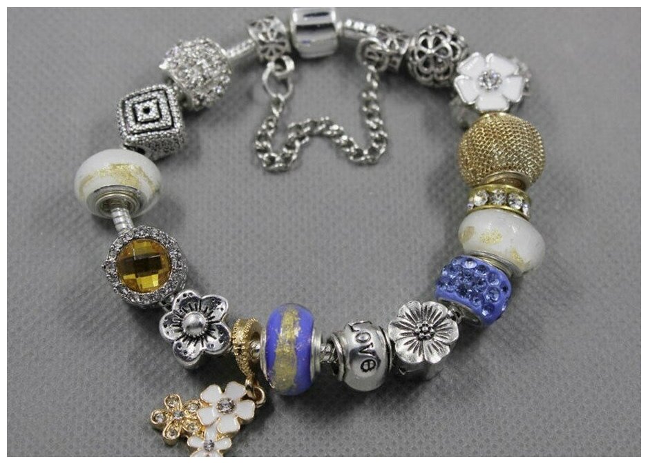 Браслет-цепочка, стразы, муранское стекло, стекло