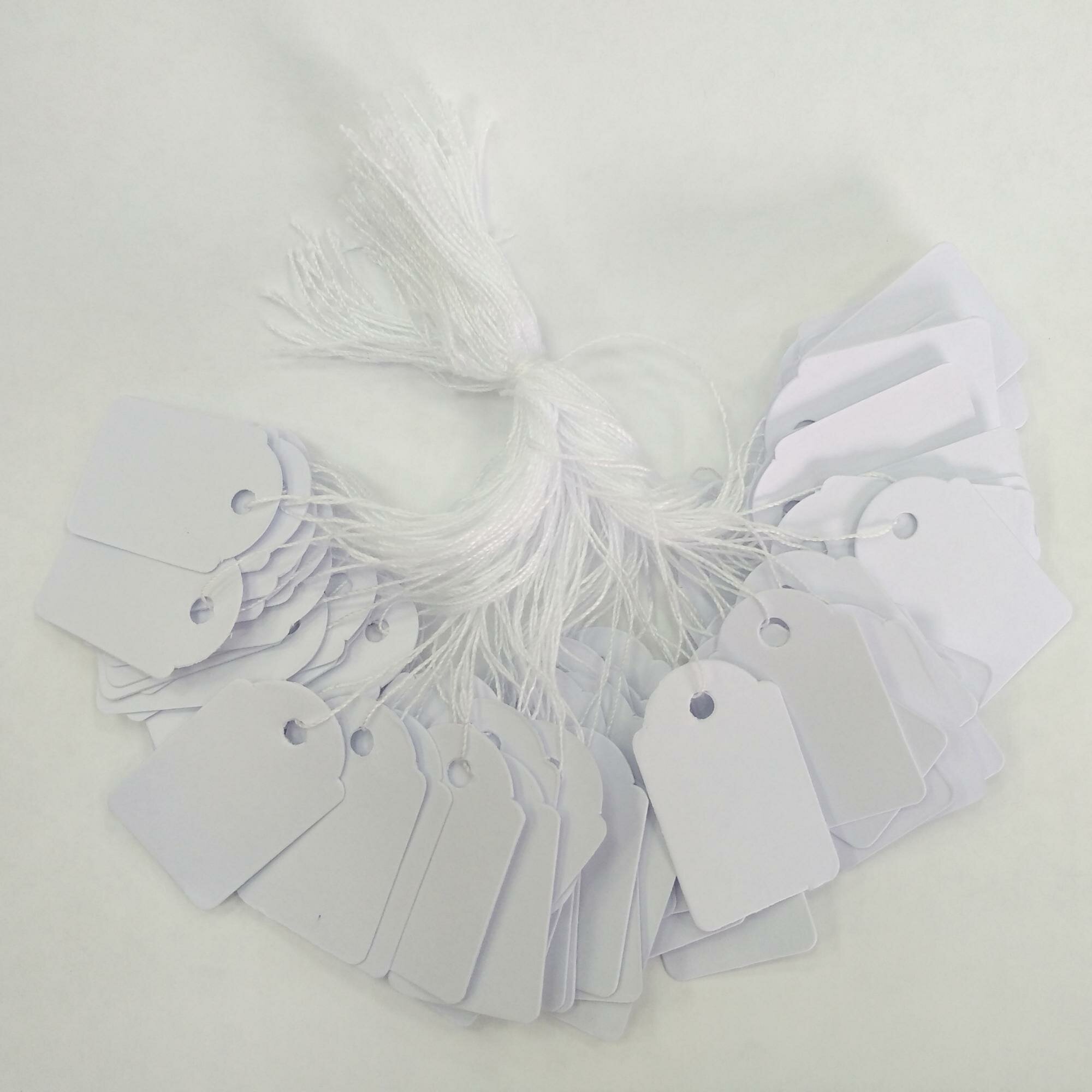 Ценники ювелирные, 29х18мм, картон с нитью, белые, 100 шт.