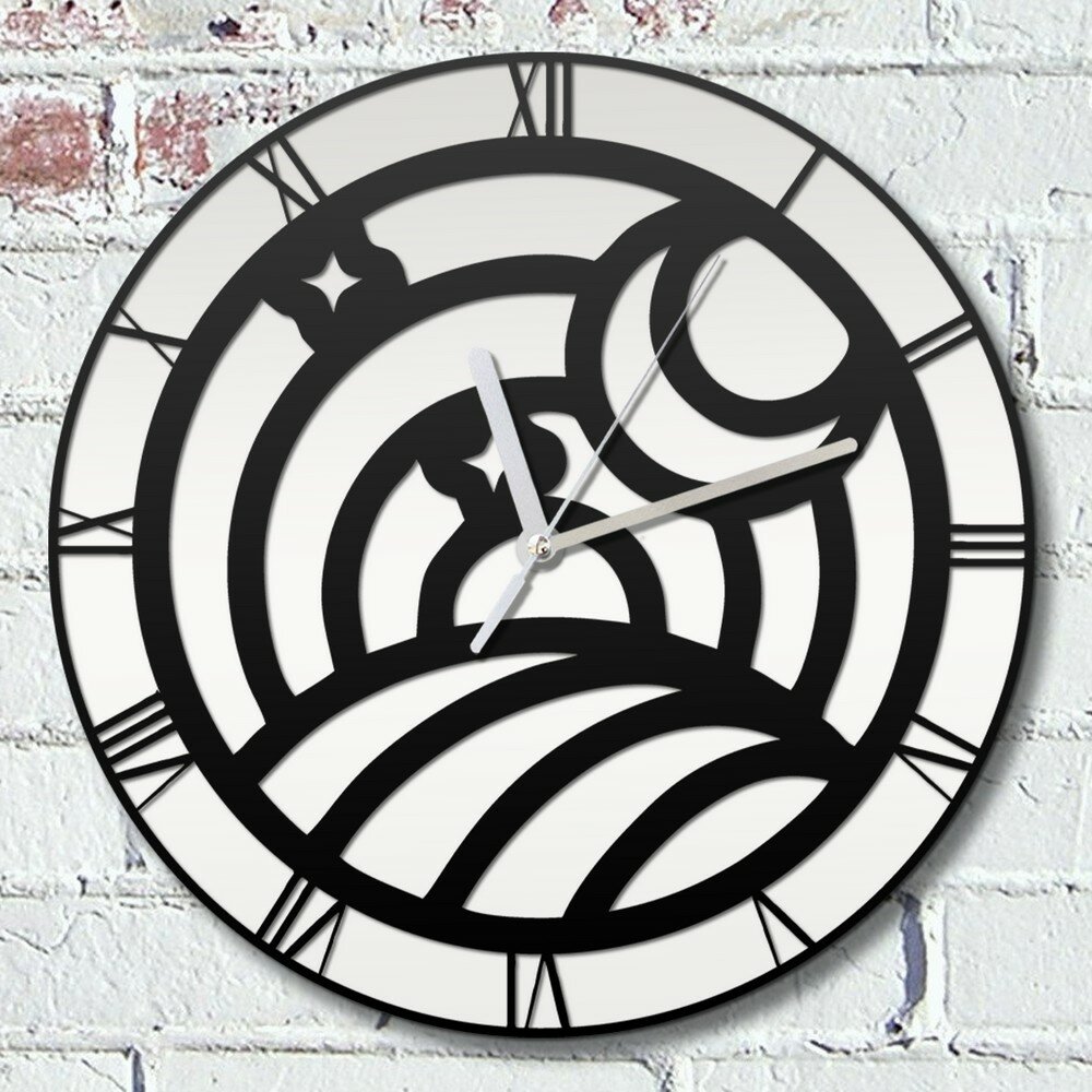 Настенные деревянные бесшумные часы космос звезды (астрология, планеты, галактика, луна) - 5050